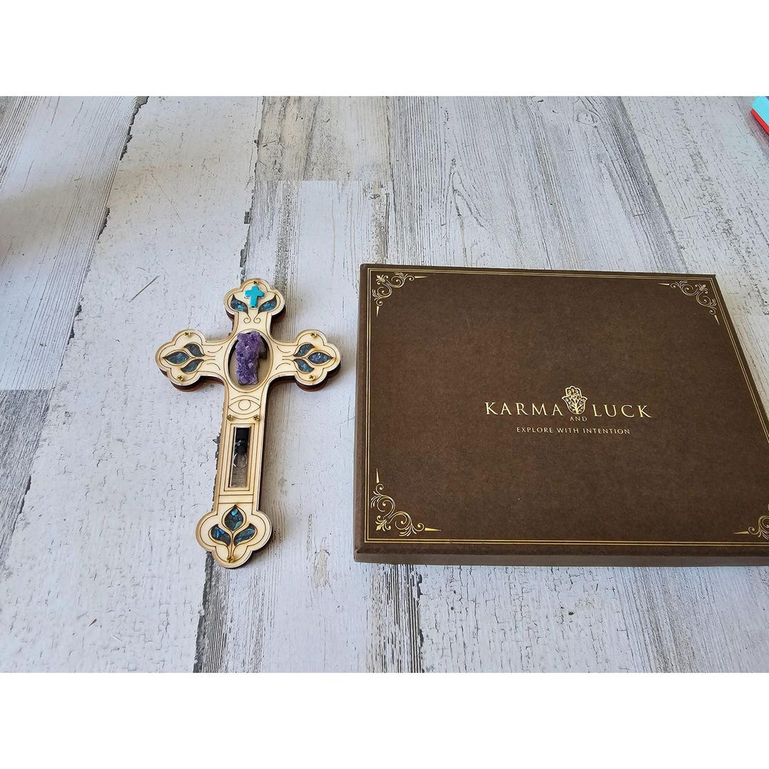 Karma Luck Blessing Cross Holy Water Stone Amethyst Religious Hanging ...