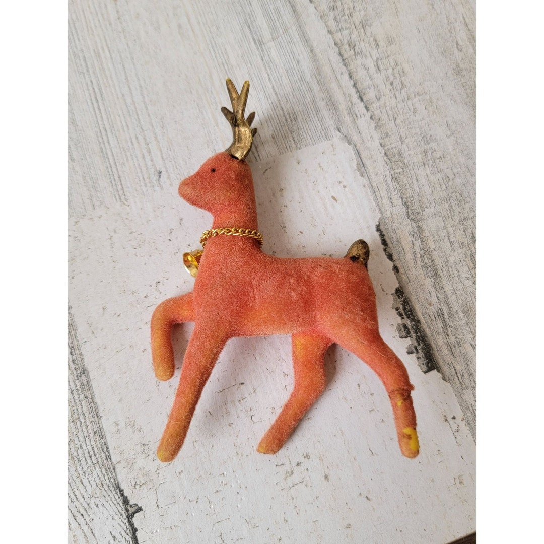 Flocked Reindeer Bell Chain Ornament Xmas Decor - Etsy