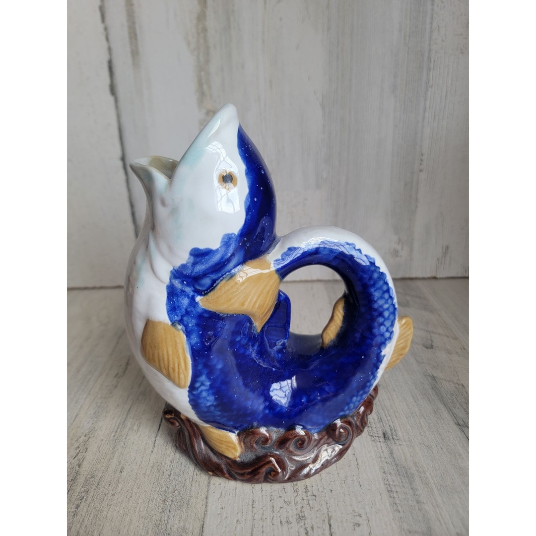 Vintage Blue Koi Fish Gurgle Vase Picture Home Decor - Etsy UK