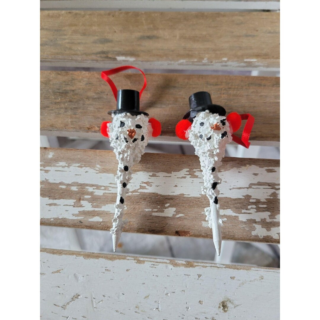 Mini Snowman Icicle Ornament Set of 2 Xmas Holiday Home Tree Decor ...