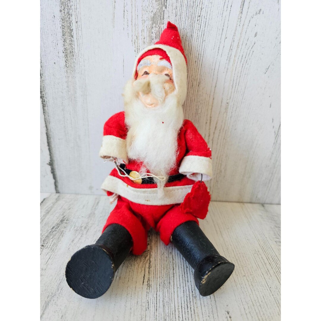 Antique Cardboard Felt Santa Composition Metal Jointed Figurine Xmas ...