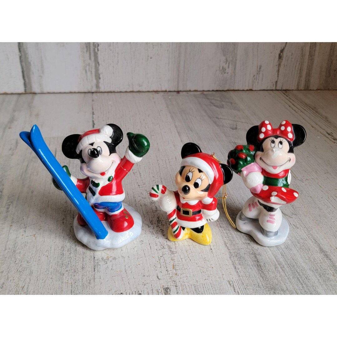 Vintage Disney AS IS Mickey Mouse Minnie Ski Ornament Xmas Set - Etsy