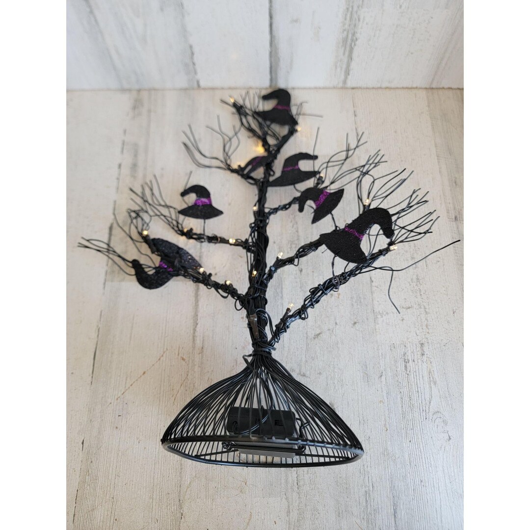 Halloween Black Wire Tree Light up Witch Hat Home Decor Prop Glitter ...