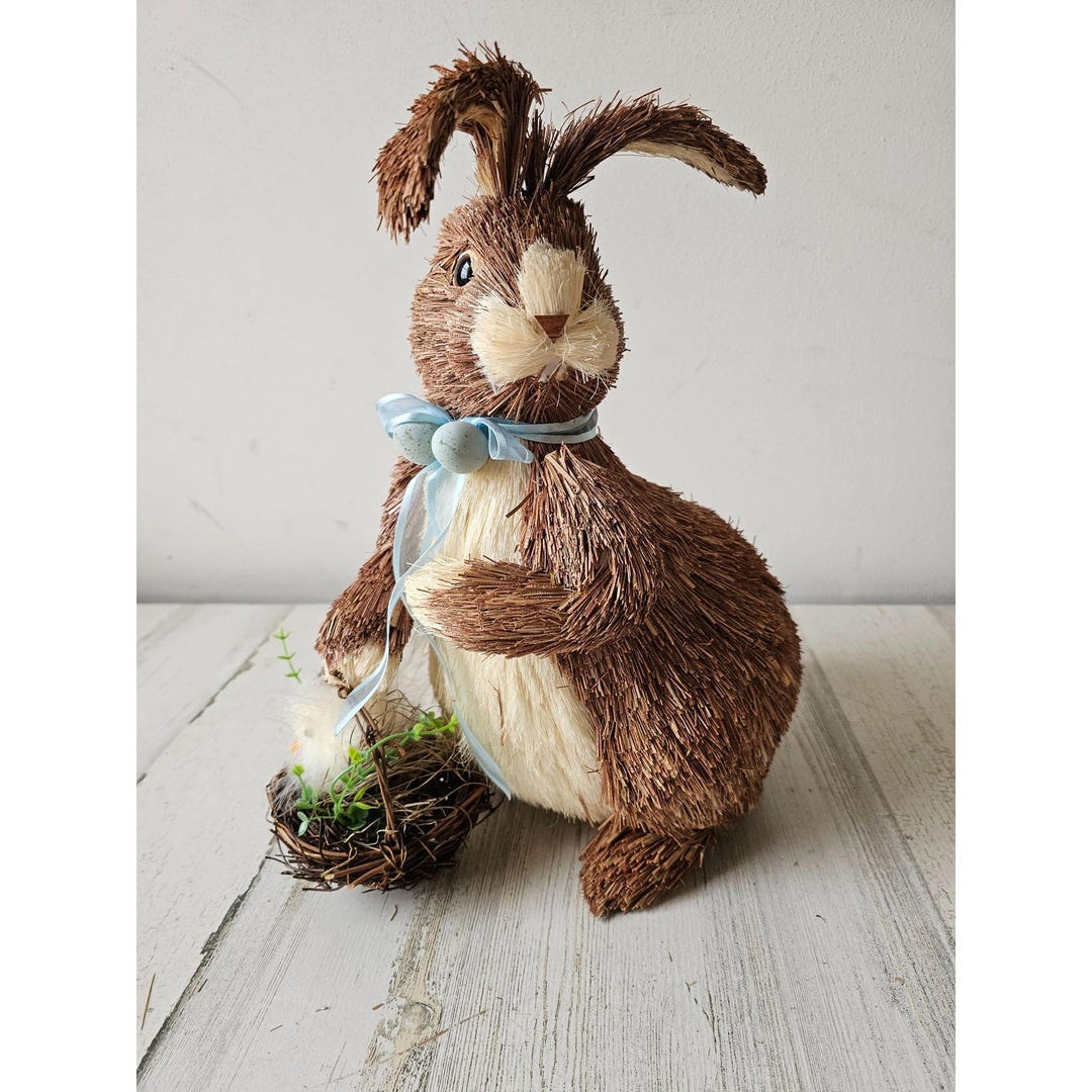 Large Vintage Sisal Pier 1 Bunny Rabbit Easter Spring Basket Chick Bird ...