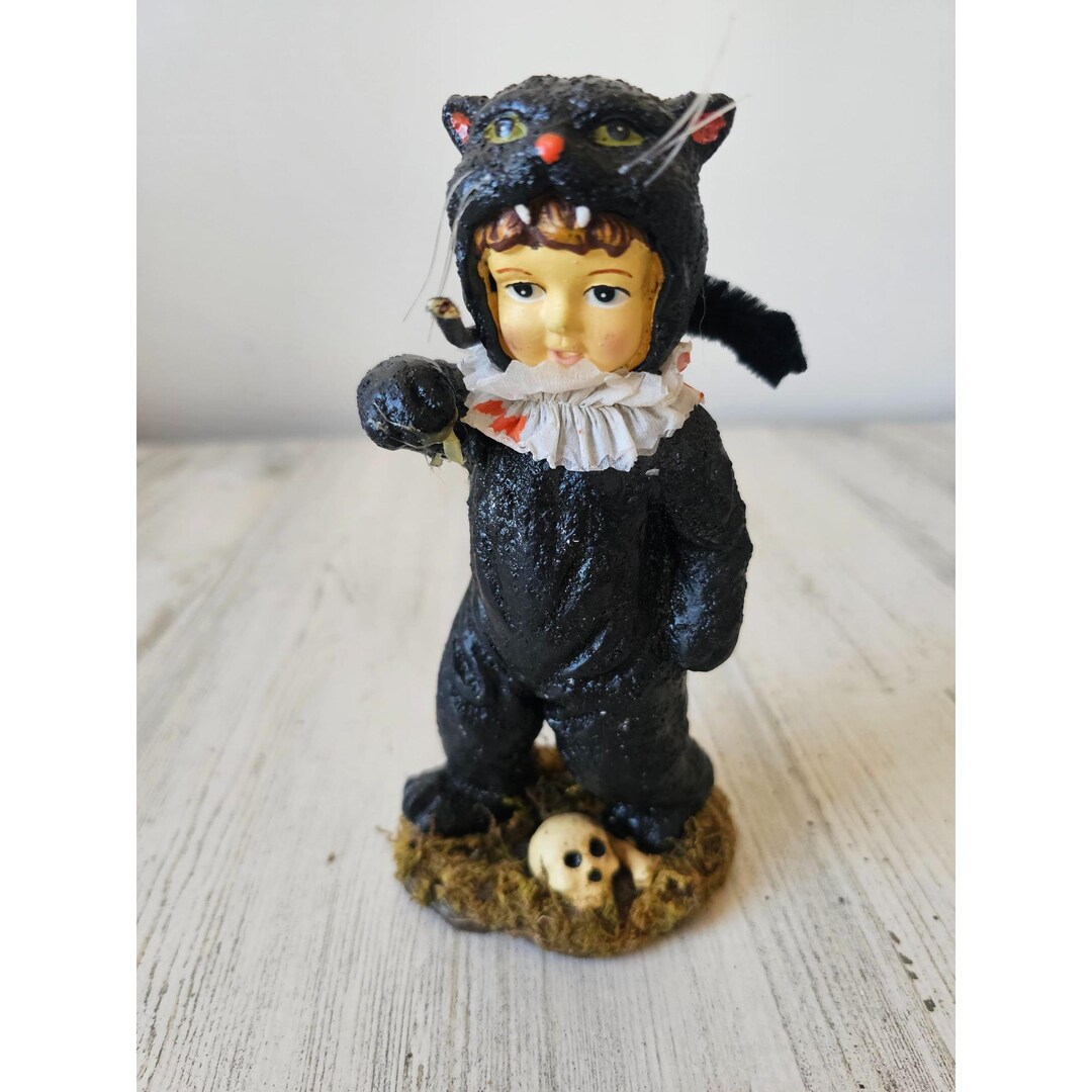 Cat Costume Girl Figurine Statue Halloween Decor Shabby Chic Candy Corn ...