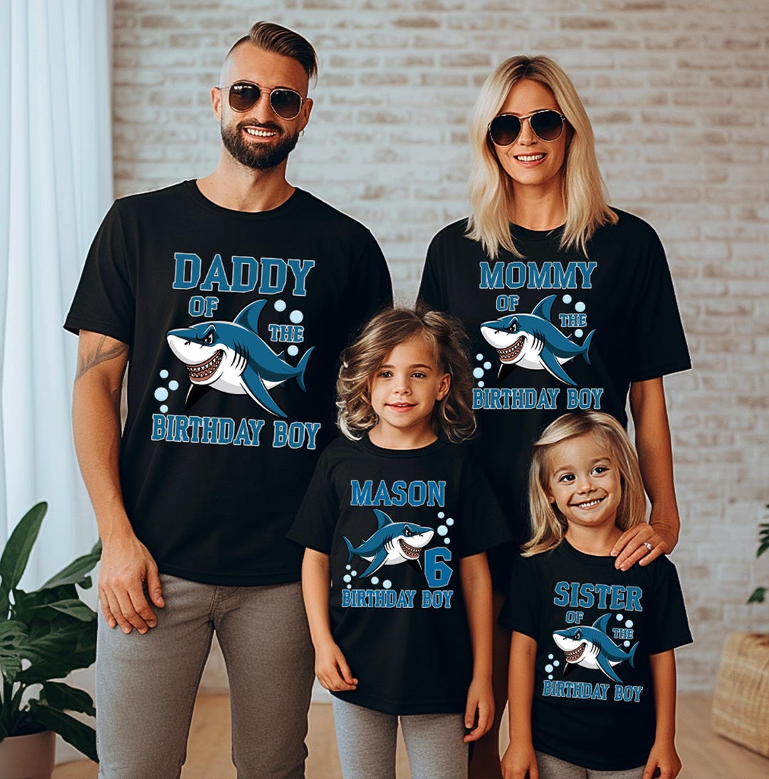 Personalized Shark Birthday Boy T-shirt: Custom Name & Number P219 - Etsy