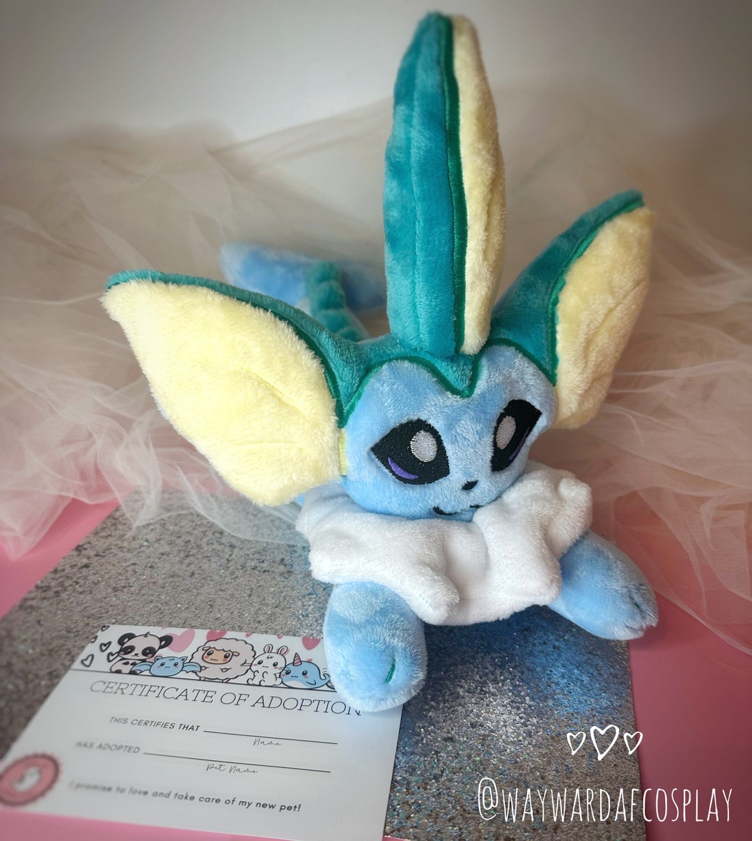 Handmade Vaporeon Plush Complete With Adoption Certificate - Etsy