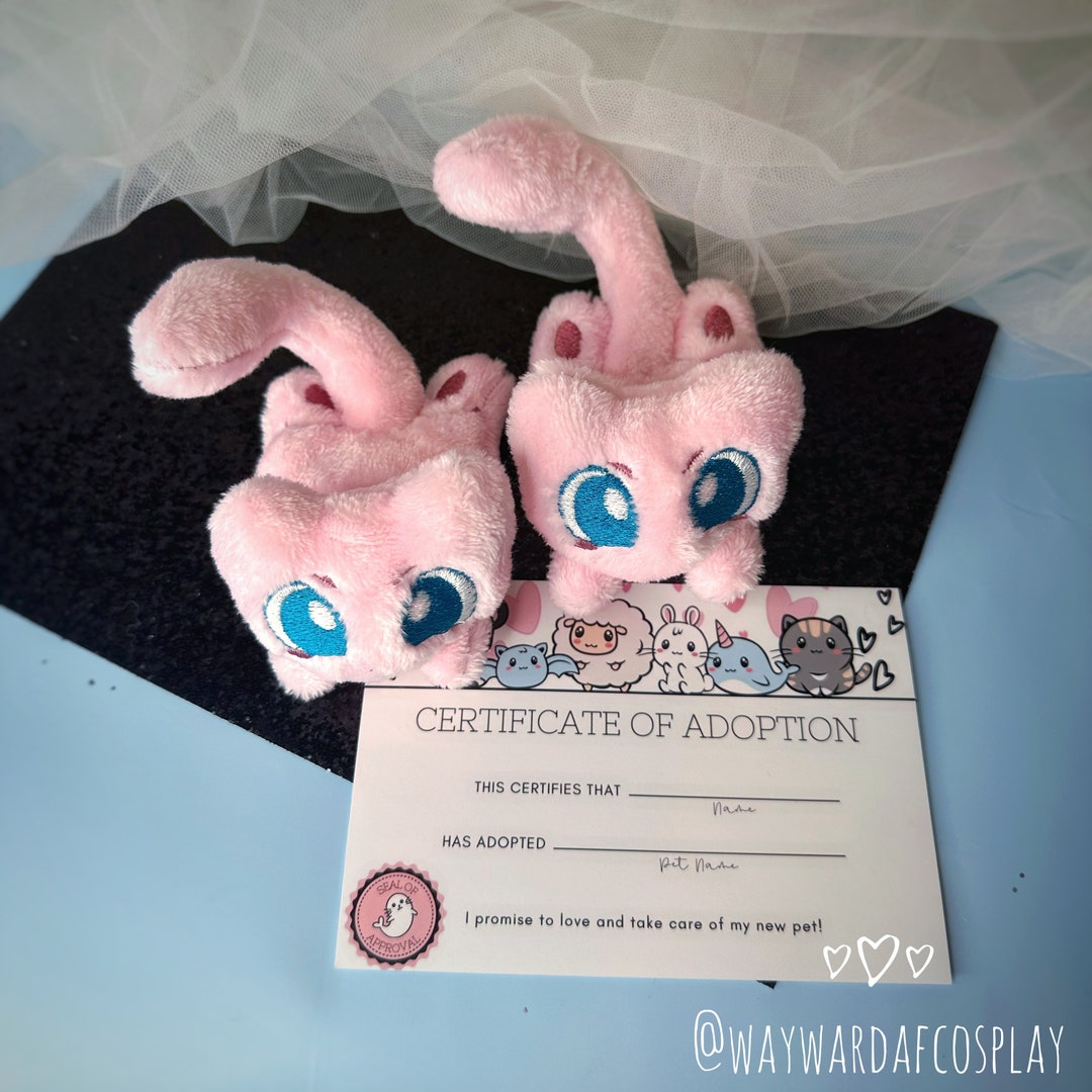 Cute Mew Custom Fanart Mini Plush Complete With Adoption Certificate - Etsy