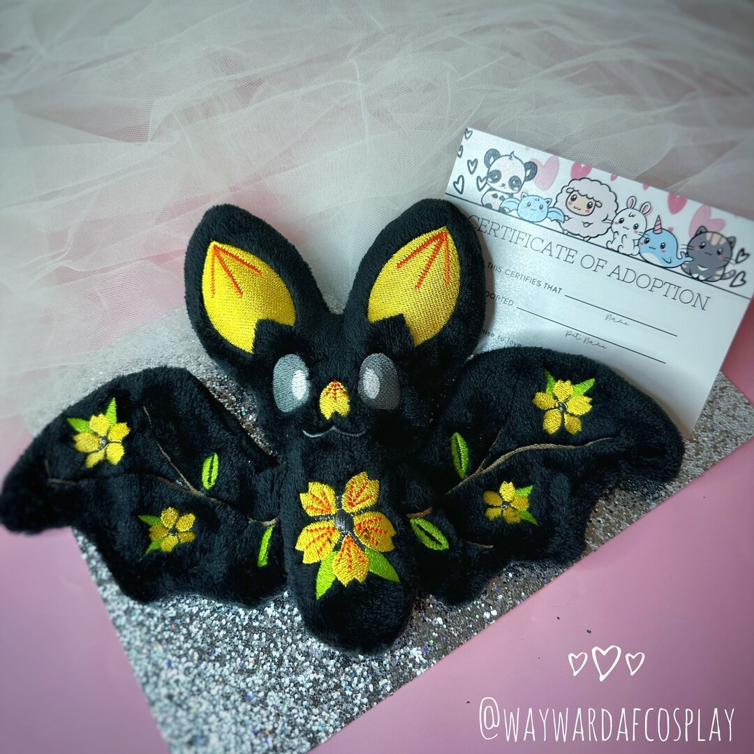Sakura Sunflower Black Bat Plush Worry Buddy, Anxiety Pal Complete With ...