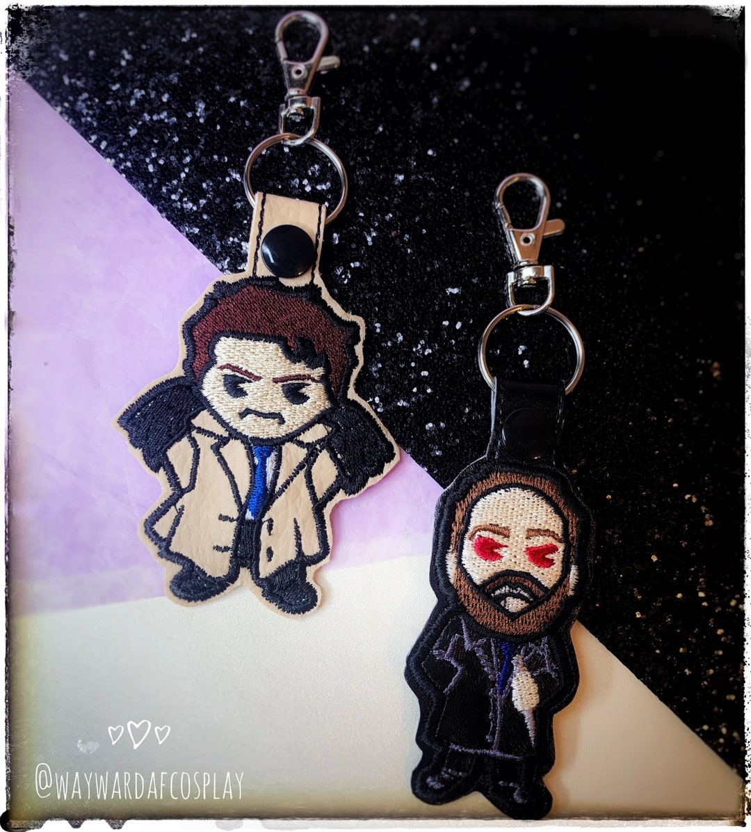 Chibi Castiel and Crowley Inspired Embroidered Keyring - Etsy