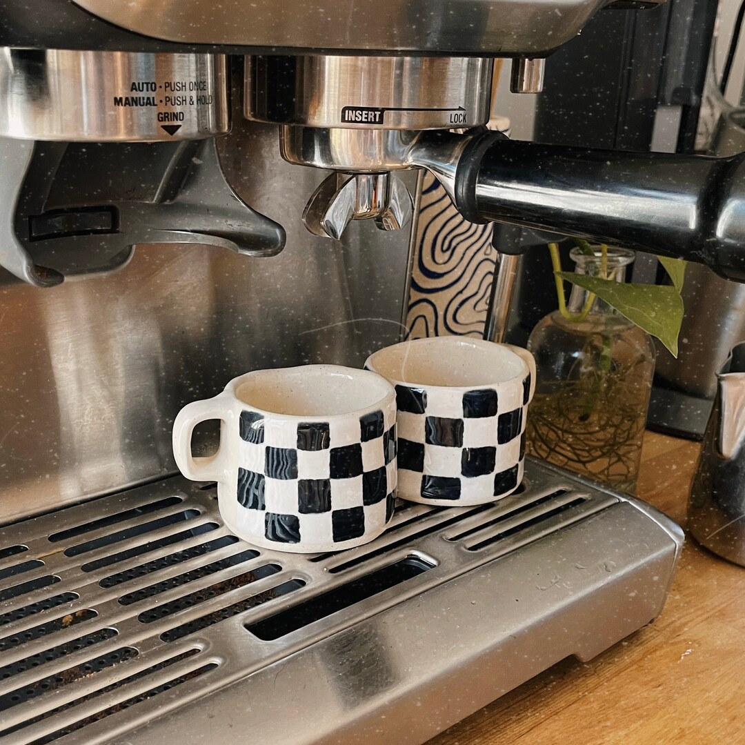 Black and White Checkered Espresso / Cortado Cup With Handle - Etsy