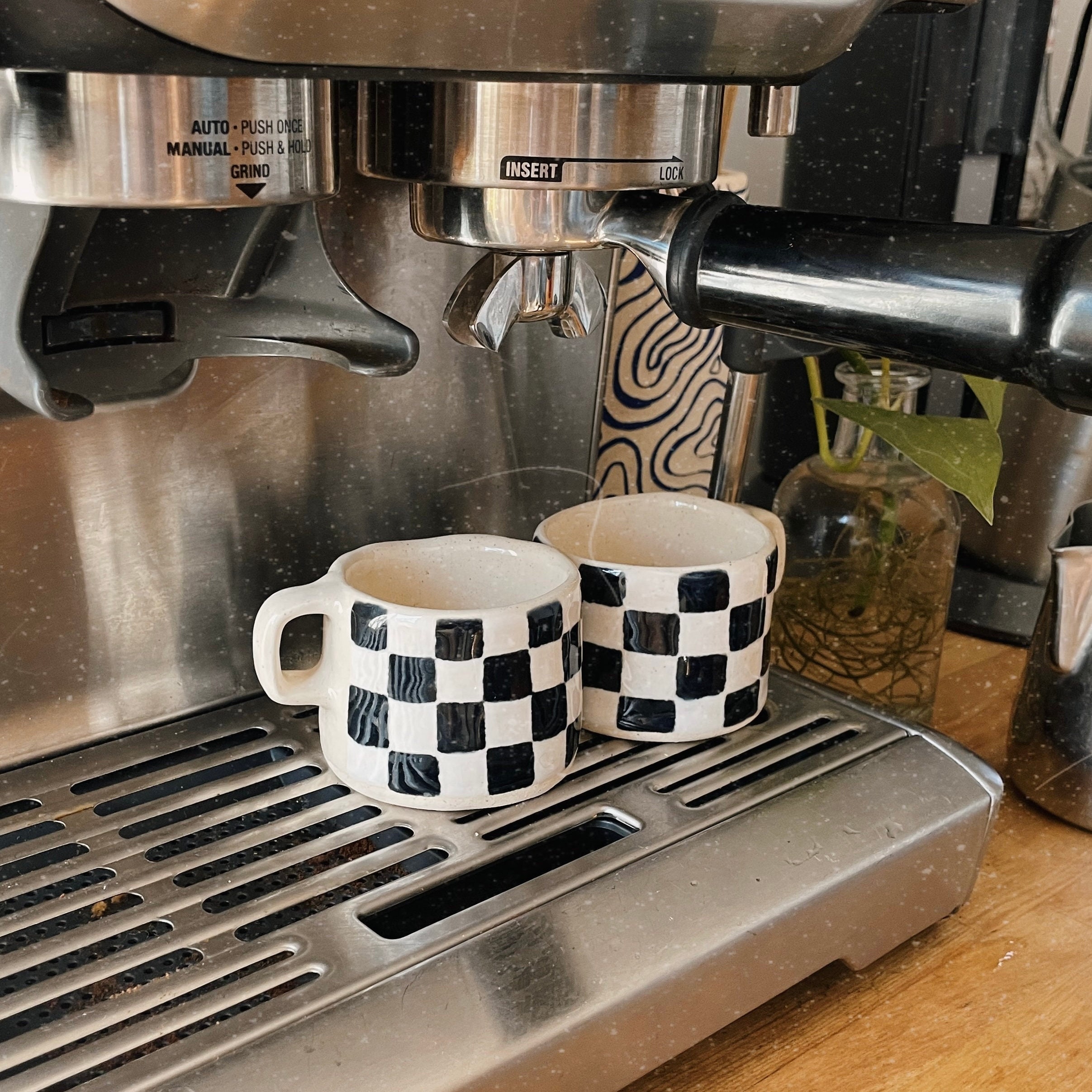 Black and White Checkered Espresso / Cortado Cup With Handle - Etsy