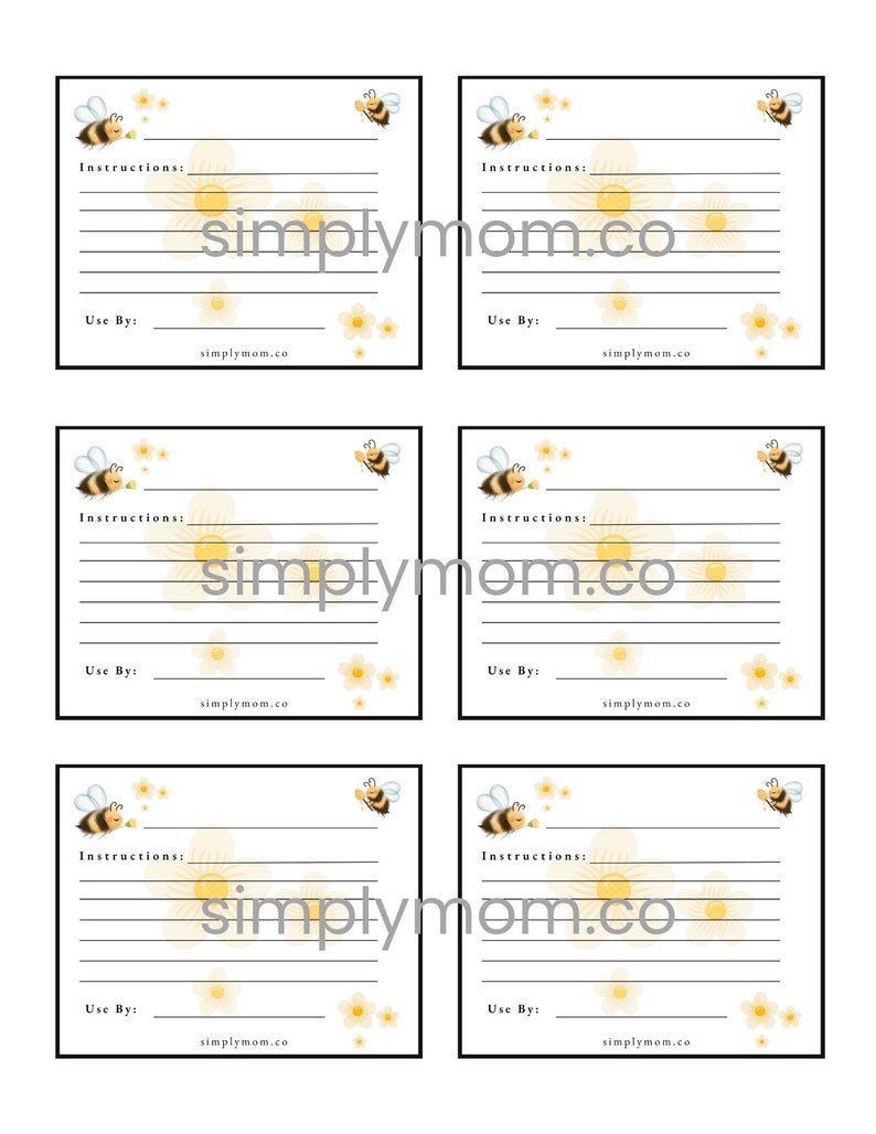 Bee Theme Printable Freezer Meal Labels Labels for Make Ahead Meals Bee ...