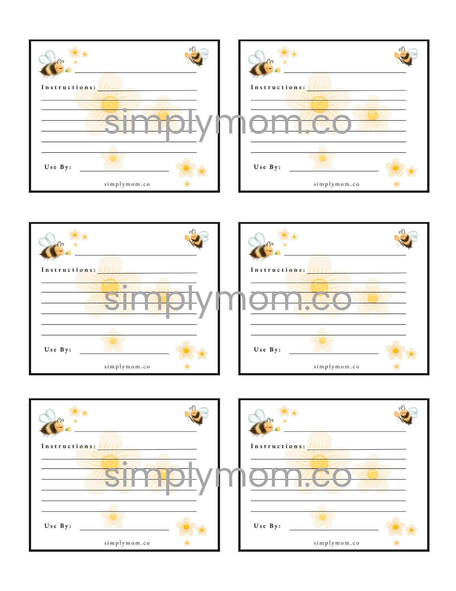 Bee Theme Printable Freezer Meal Labels | Labels for Make Ahead Meals ...