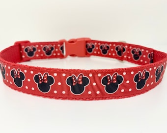 Minnie Mouse Dog Collar, Minnie Dog Collar, Adjustable Handmade Dog ...