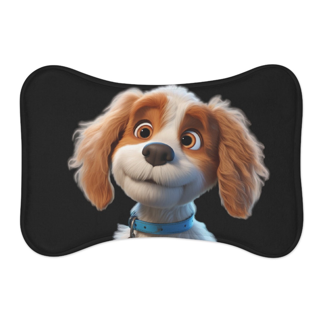 Pet Feeding Mat - Cavoodle Cartoon on Black - Pet Placemat, Food Mat ...
