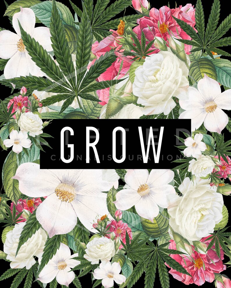 Floral Wall Art Cannabis Typography Print Stoner Gift - Etsy