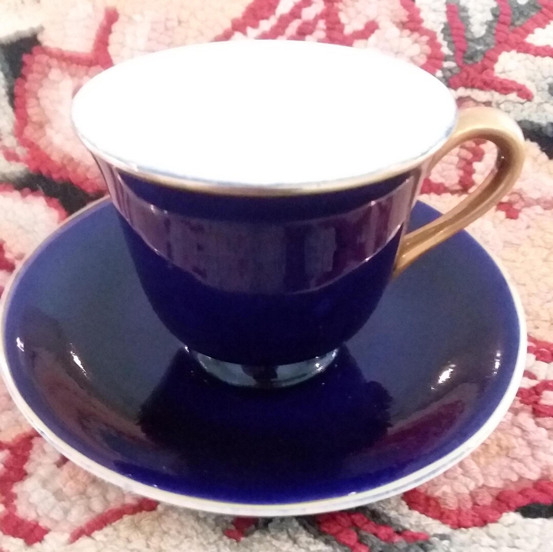 Steubenville Cobalt Blue Demitasse Cup and Saucer: Gold Trim, Footed ...