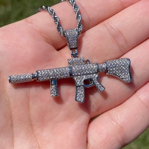 Silver Iced Out M4 Ar15 Assault Rifle Carbine Military Machine Gun ...