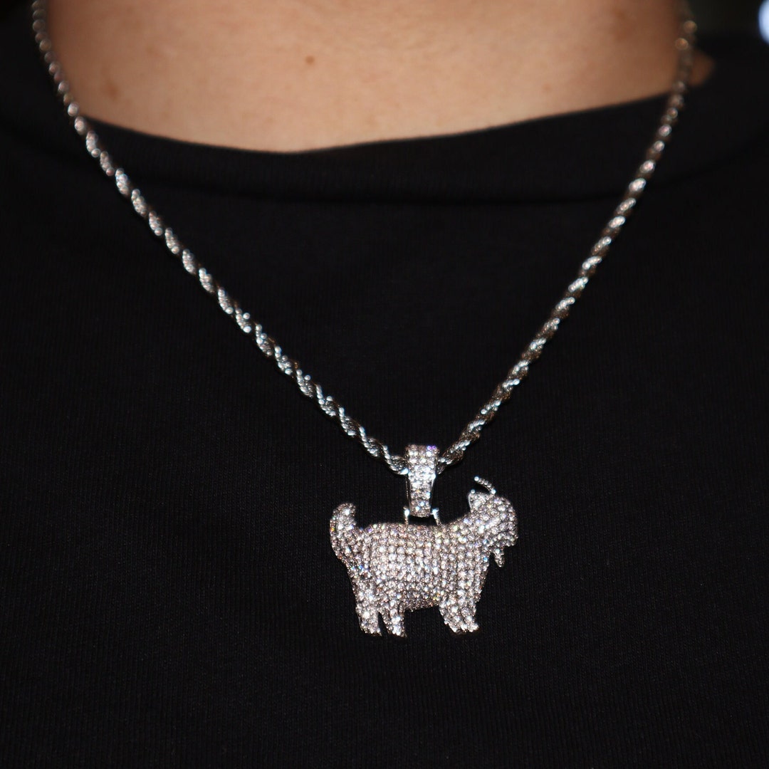 Goat Pendant 14k White Gold Silver Iced Out CZ Diamond With Chain - Etsy