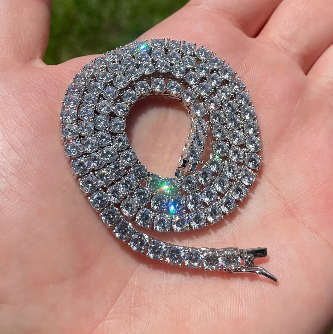 4mm Moissanite VVS Tennis Chain 925 Sterling Silver 16 18 20 Inch ...