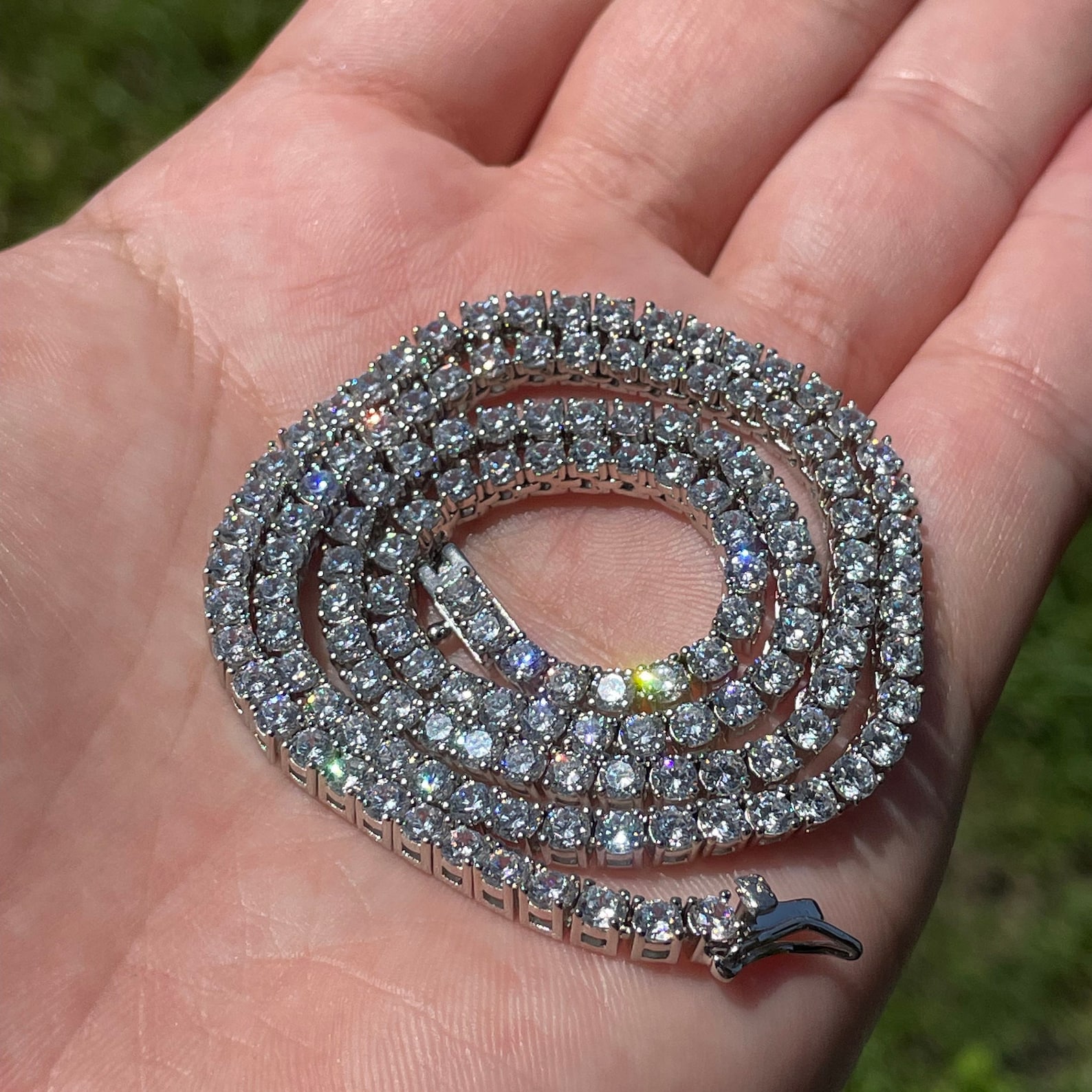 Tennis Chain VVS 14k White Gold 3mm 4mm 16 18 20 22 Inch Diamond Iced ...