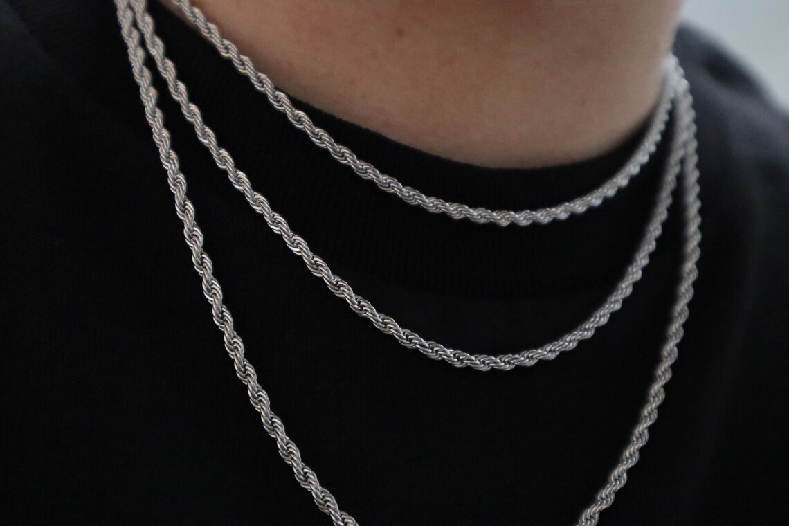 3mm Rope Chain Necklace Silver White Gold 18 20 22 Inch | Etsy