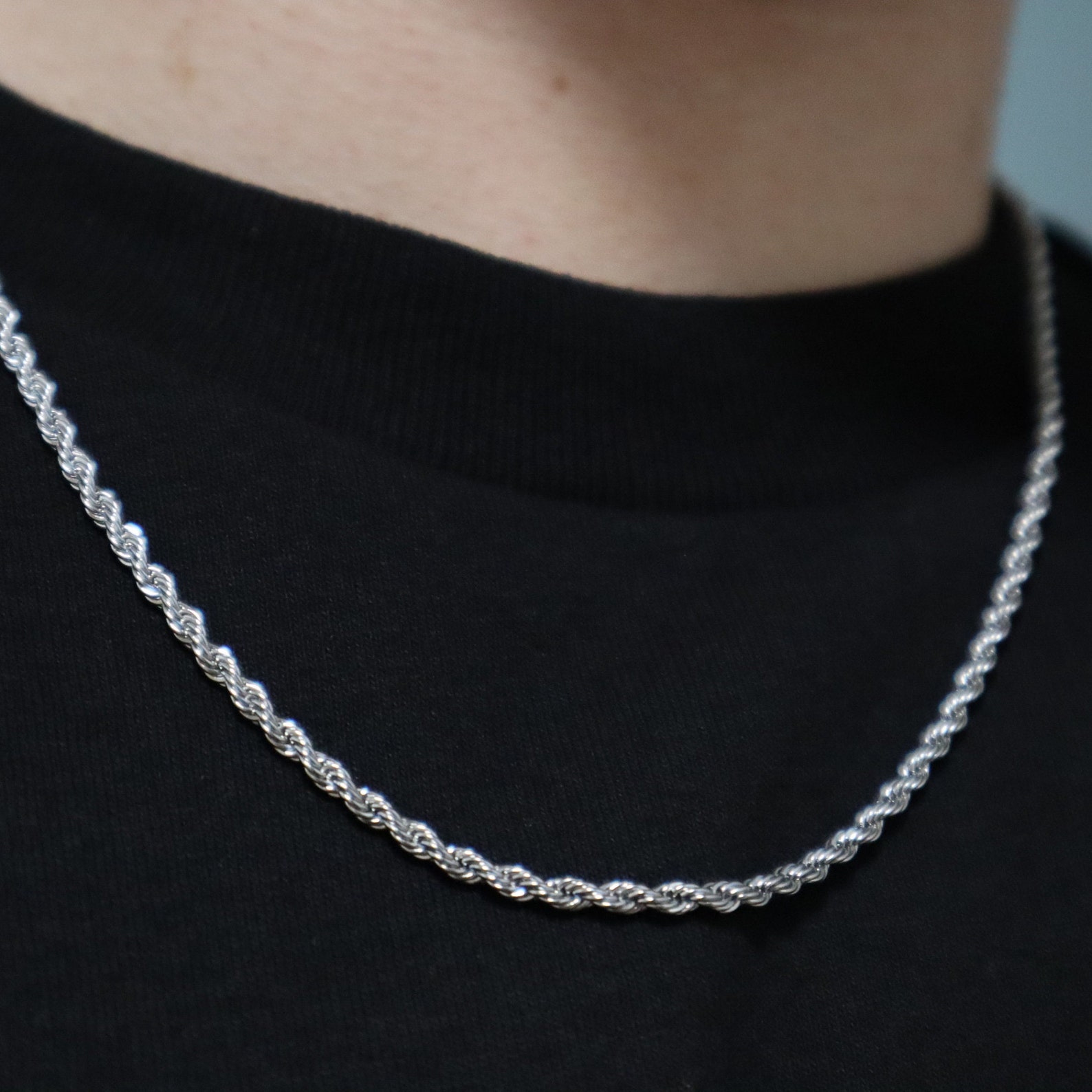 3mm Rope Chain Necklace Silver White Gold 18 20 22 Inch - Etsy