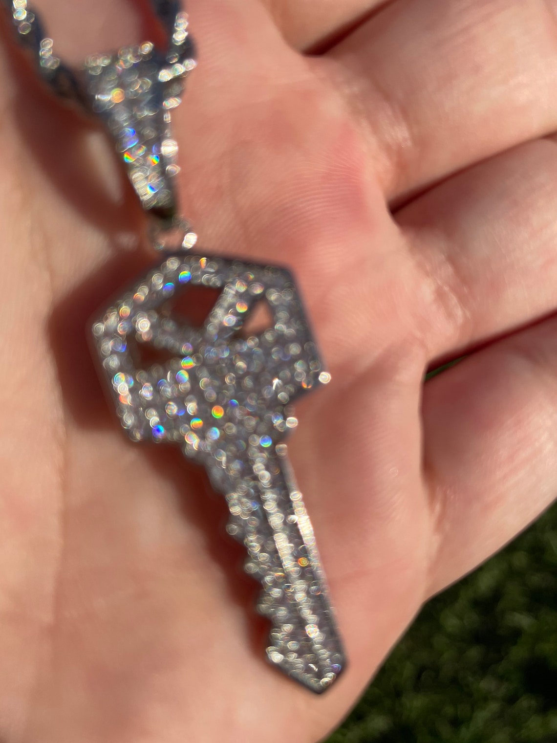 Key Pendant 14k White Gold Silver Iced Out CZ Diamond With | Etsy