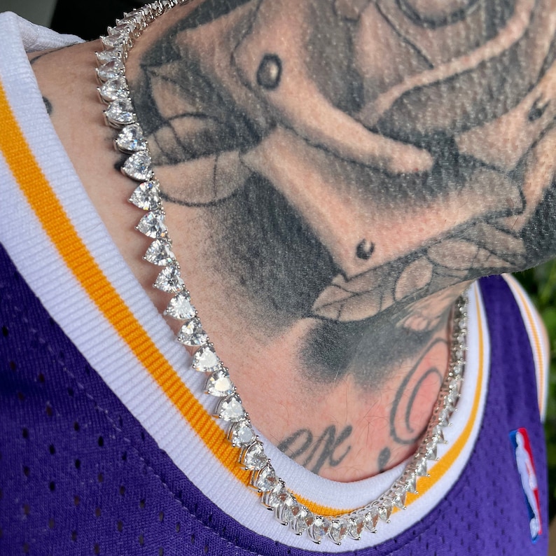 HEART Tennis Chain Choker 14k White Gold 6mm 16 18 Inch - Etsy