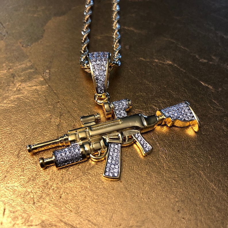 18k Gold Iced Out Tommy Gun M4 AR15 Gun Assault Rifle Carbine - Etsy