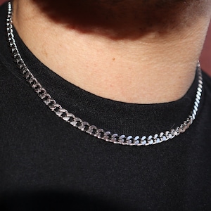 5mm Curb Mini Cuban Link Chain Necklace Silver Stainless Steel 16 18 20 ...