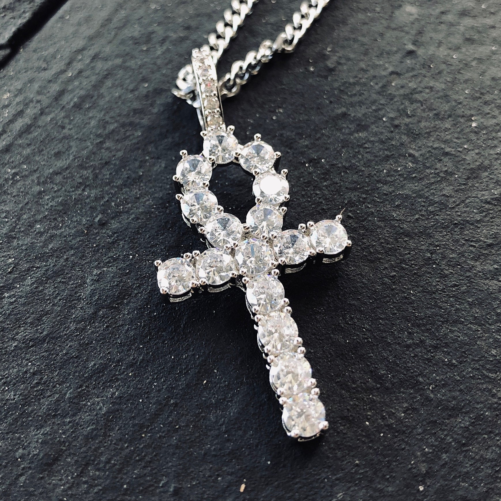 Jesus Ankh Cross Pendant Necklace 14k White Gold CZ Lab - Etsy