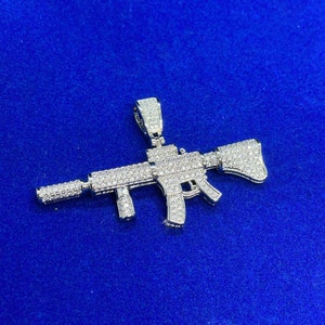 Silver Iced Out M4 Ar15 Assault Rifle Carbine Military Machine Gun ...