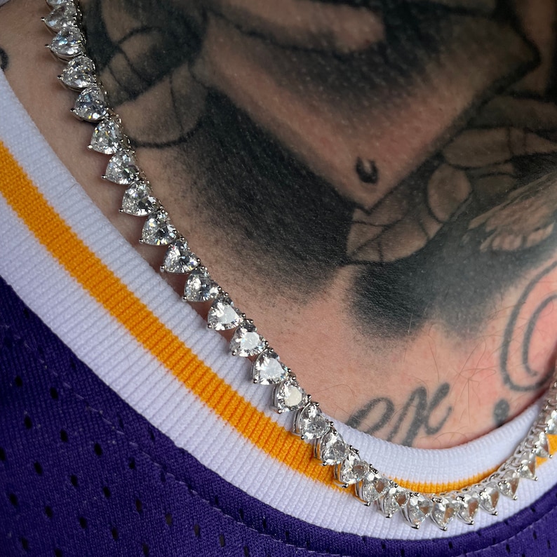 HEART Tennis Chain Choker 14k White Gold 6mm 16 18 Inch - Etsy