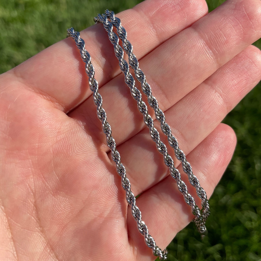 3mm Rope Chain Necklace Silver White Gold 18 20 22 Inch - Etsy