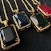Premium Rectangle Red Black Green Blue Ruby Stone Pendant Iced 14k Gold ...
