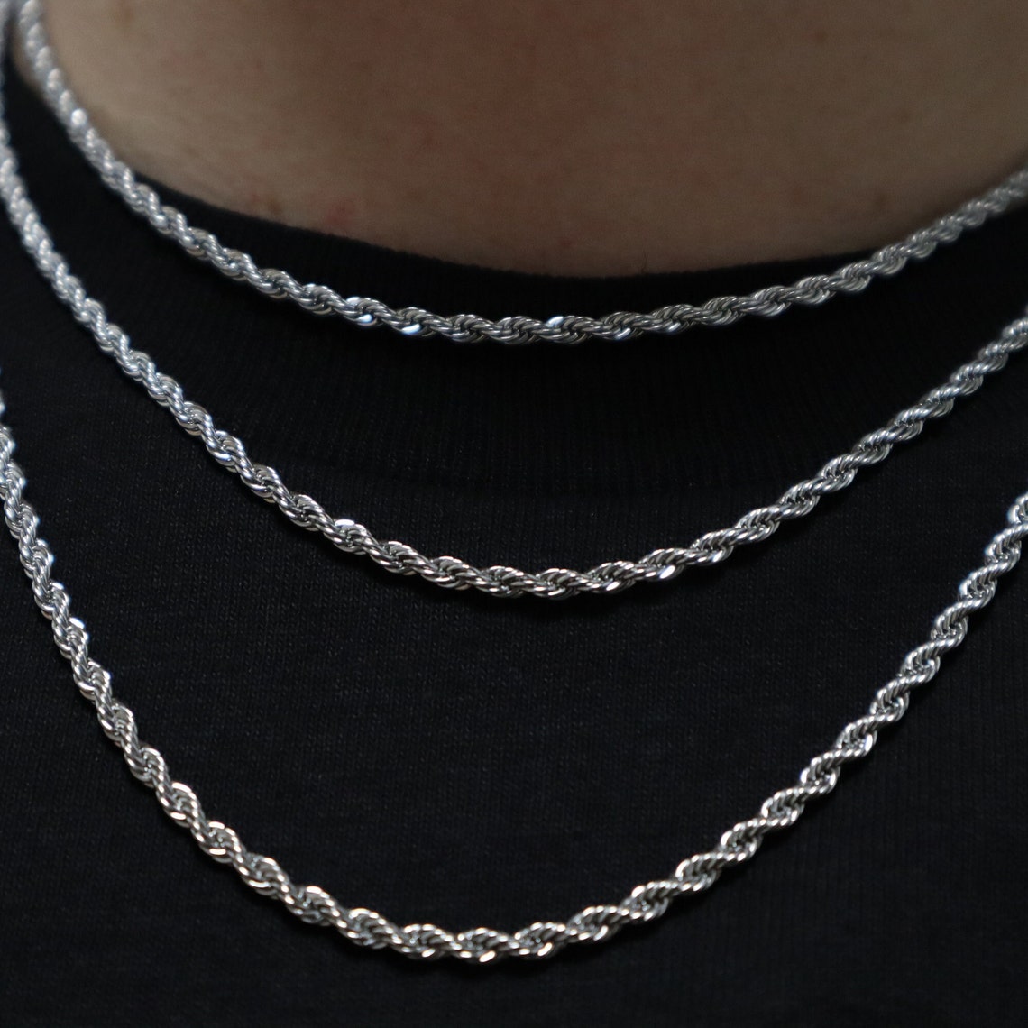 3mm Rope Chain Necklace Silver White Gold 18 20 22 Inch - Etsy