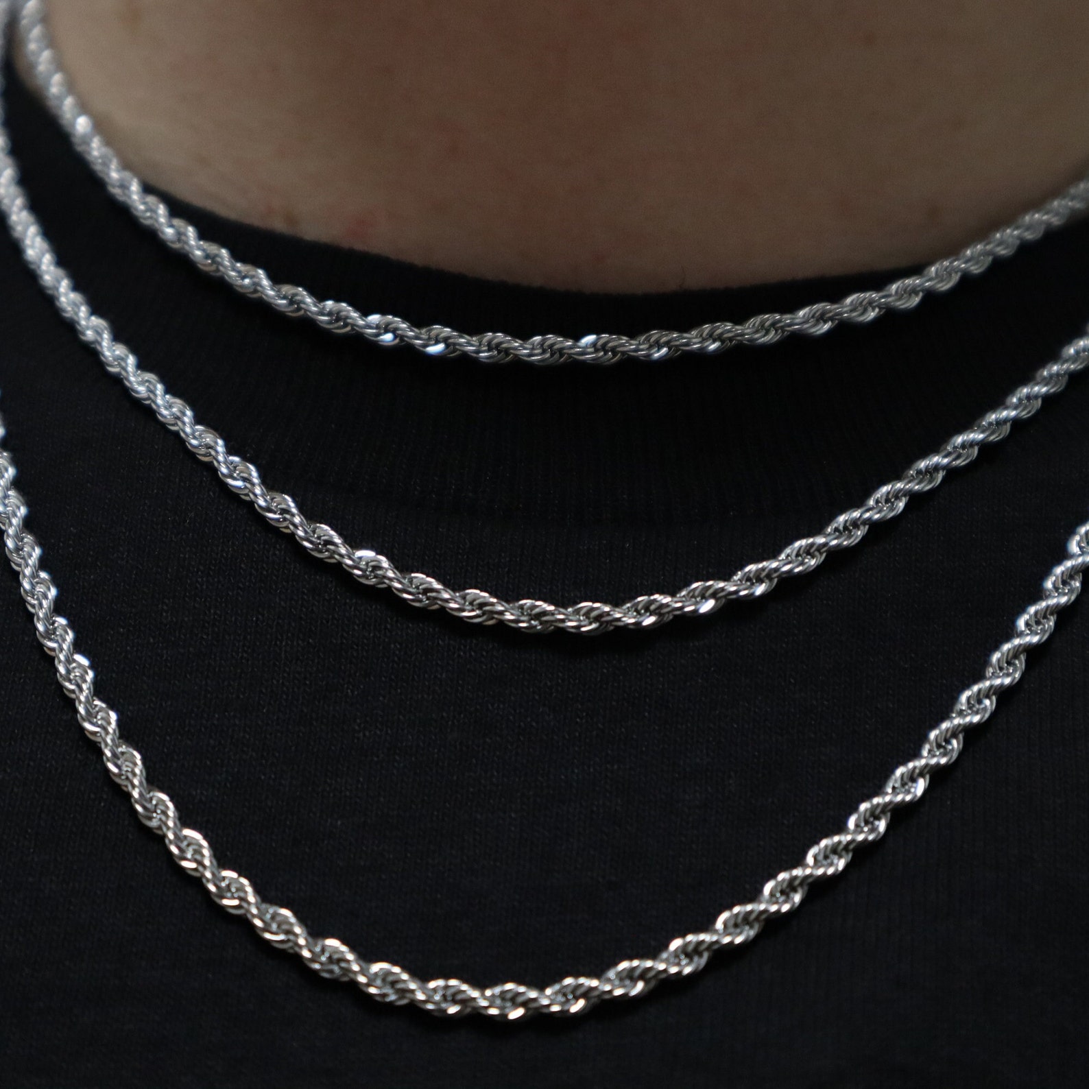 3mm Rope Chain Necklace Silver White Gold 18 20 22 Inch - Etsy