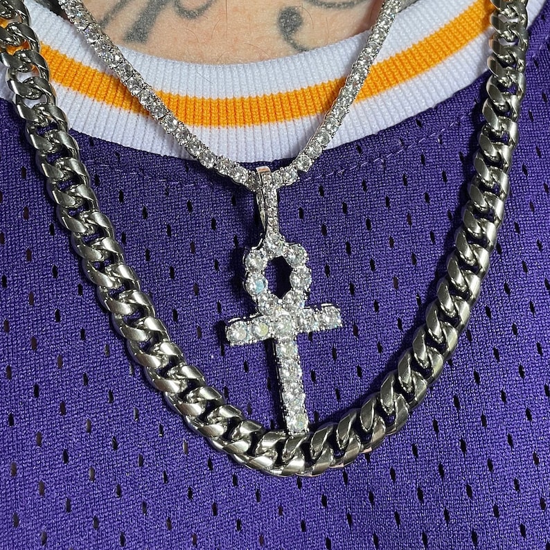 Jesus Ankh Cross Pendant Necklace 14k White Gold CZ Lab - Etsy