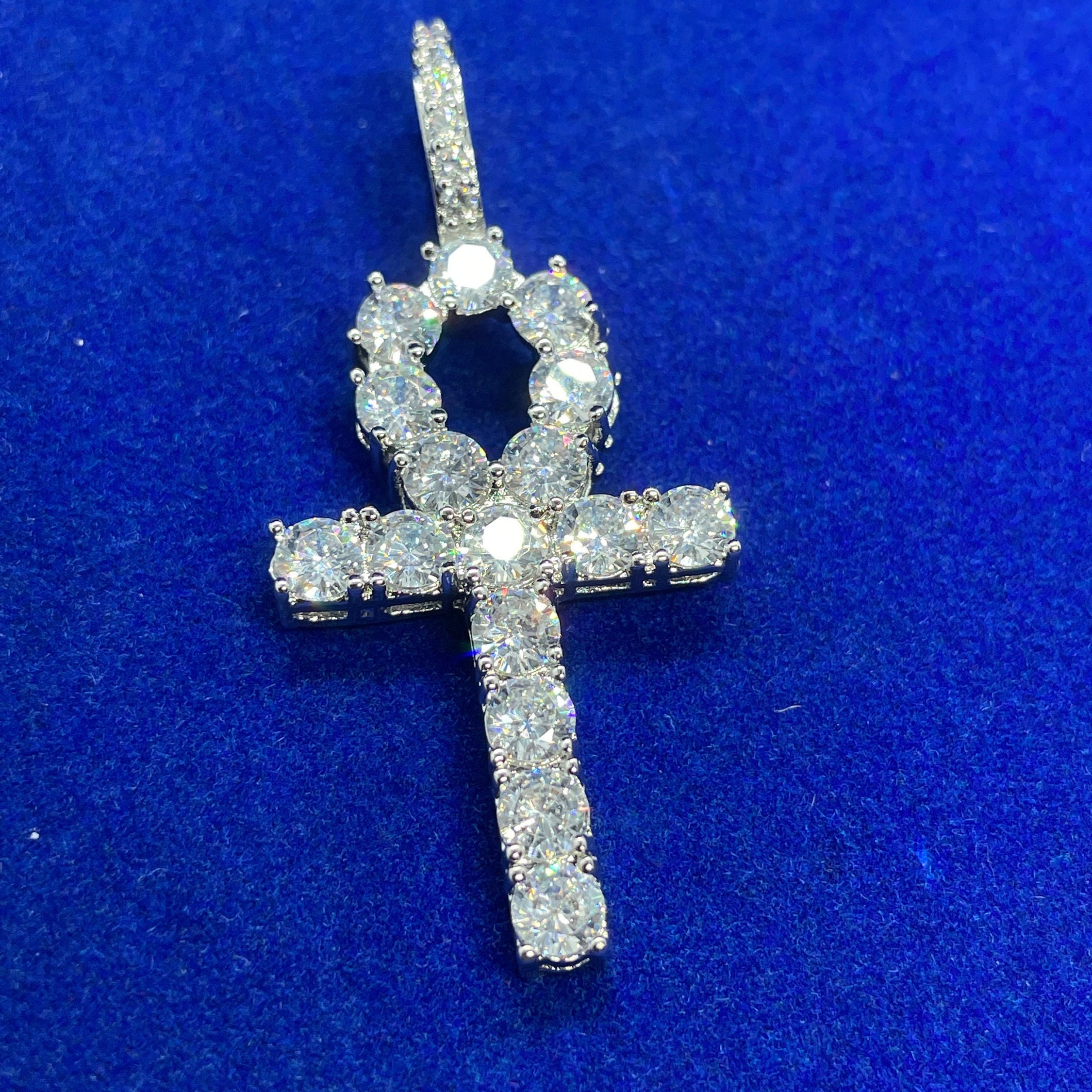 Jesus Ankh Cross Pendant Necklace 14k White Gold CZ Lab - Etsy