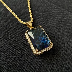 Premium Rectangle Red Black Green Blue Ruby Stone Pendant Iced 14k Gold ...