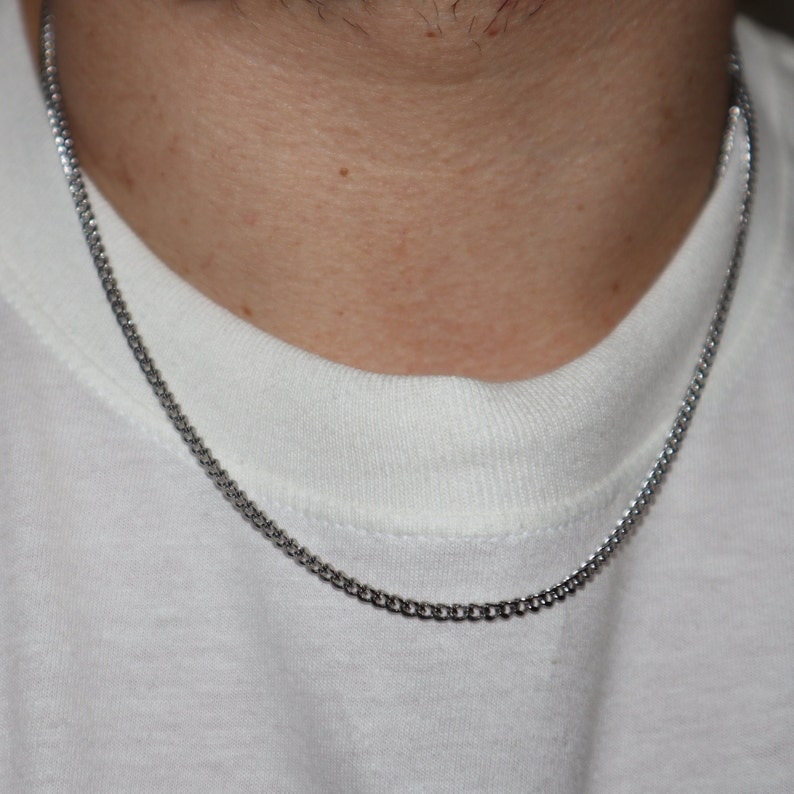 3mm Curb Mini Cuban Link Chain Necklace Silver Stainless Steel - Etsy