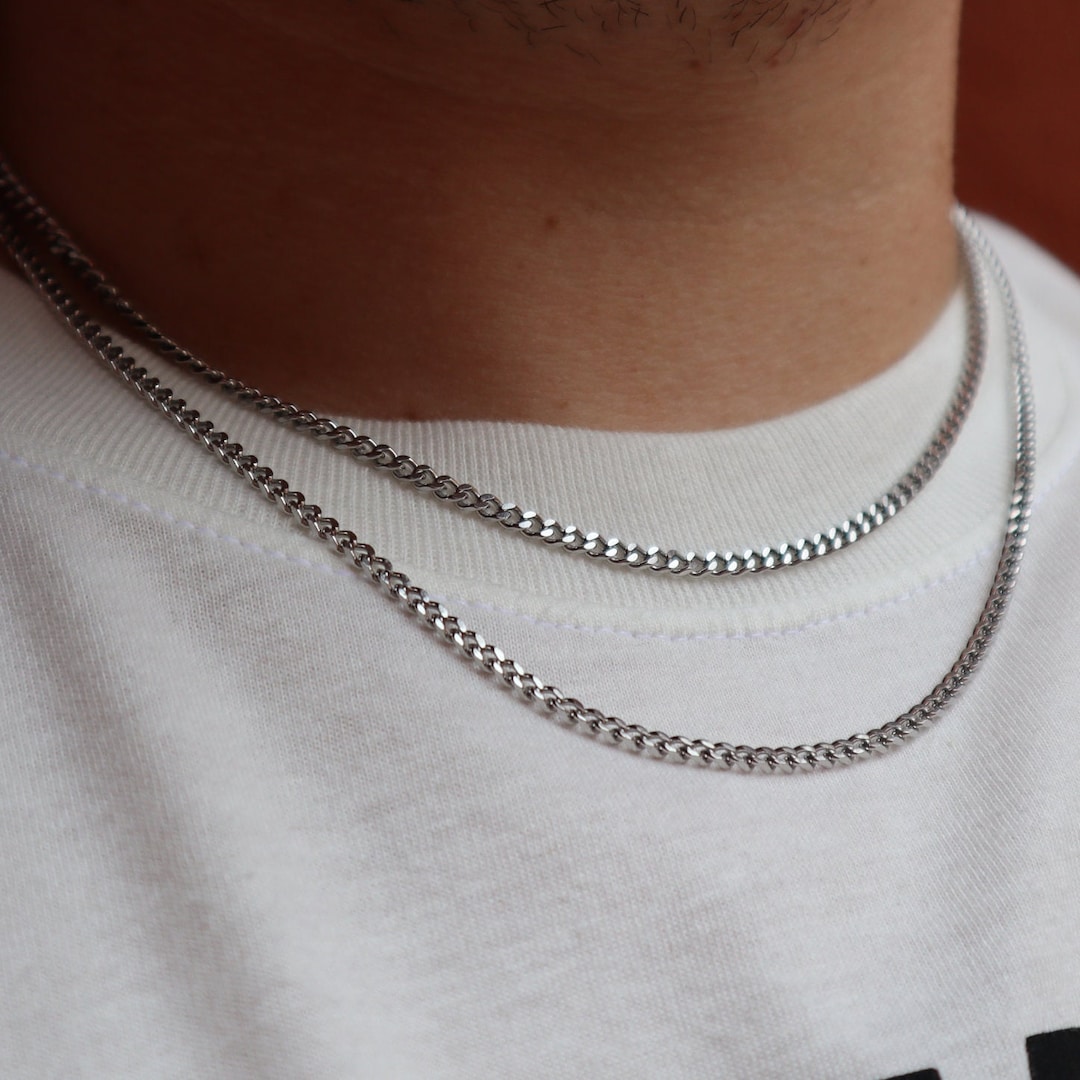 3mm Curb Mini Cuban Link Chain Necklace Silver Stainless Steel - Etsy