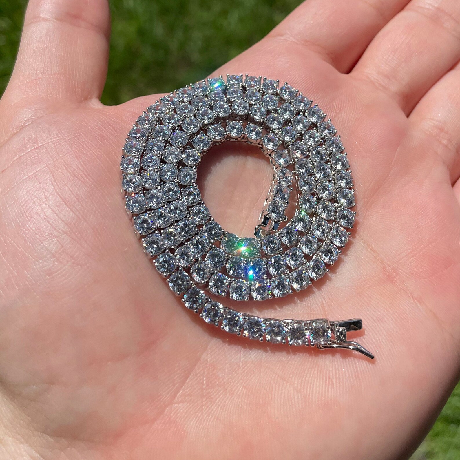 Tennis Chain VVS 14k White Gold 3mm 4mm 16 18 20 22 Inch Diamond Iced ...