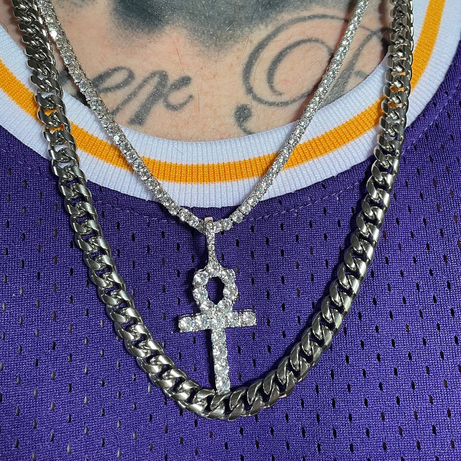 Jesus Ankh Cross Pendant Necklace 14k White Gold CZ Lab - Etsy