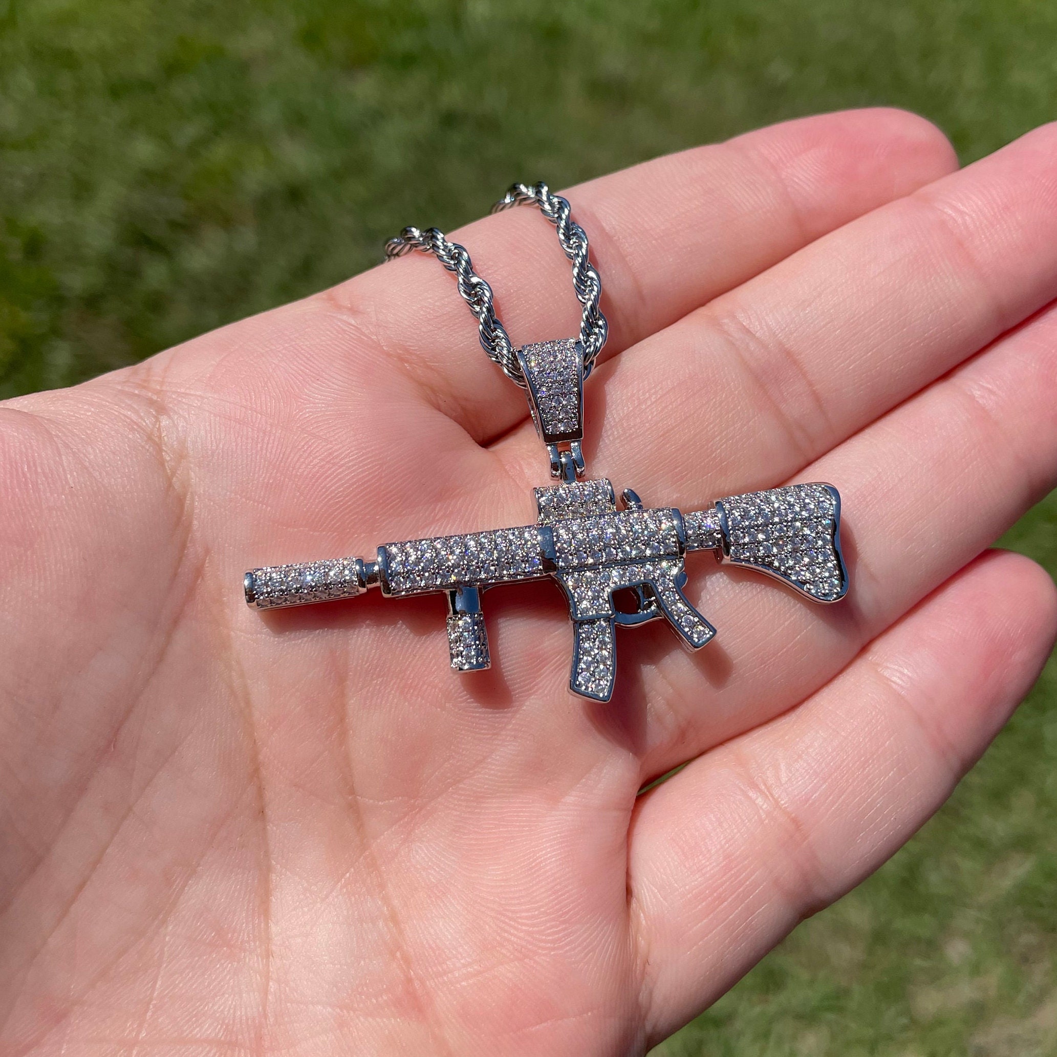 18k Gold Iced Out Tommy Gun M4 AR15 Gun Assault Rifle Carbine - Etsy UK