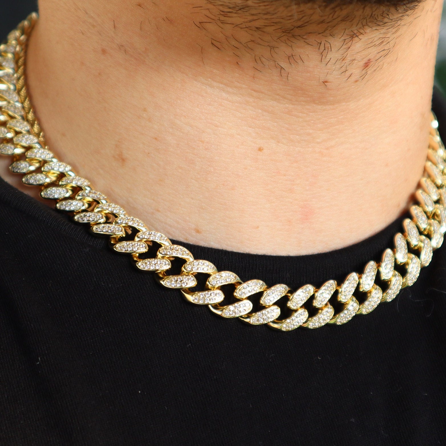 Gold Miami Cuban Link CZ Diamant Choker 16 18 Zoll 18k Kette Halskette VVS Heavy Solid Etsy