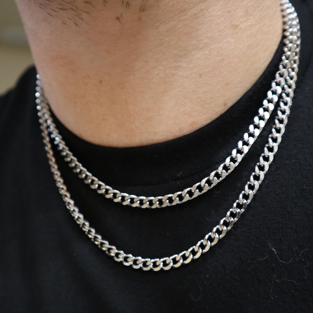 5mm Curb Mini Cuban Link Chain Necklace Silver Stainless Steel 16 18 20 ...