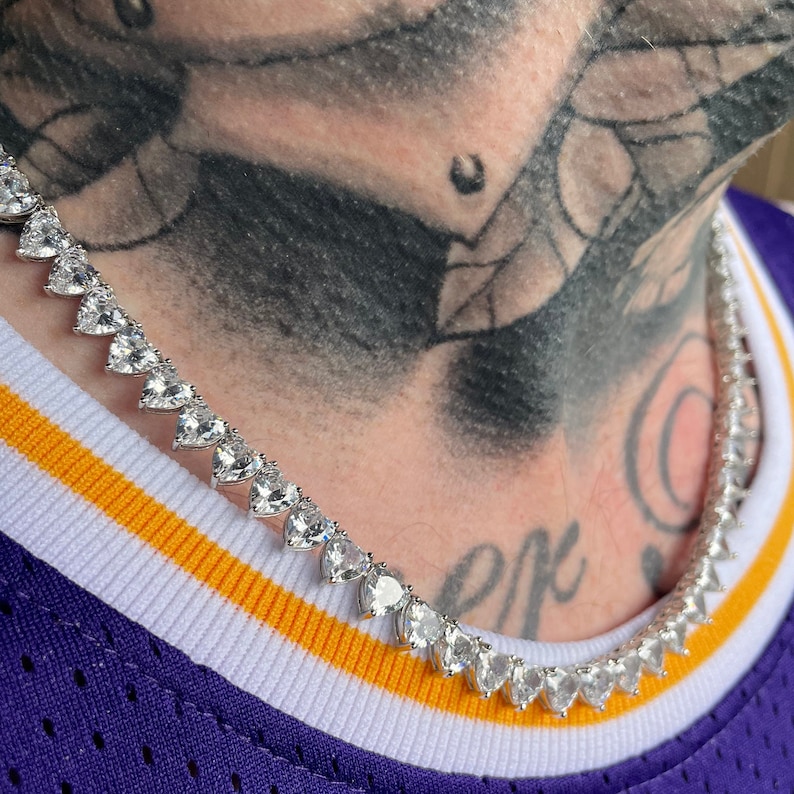 HEART Tennis Chain Choker 14k White Gold 6mm 16 18 Inch - Etsy